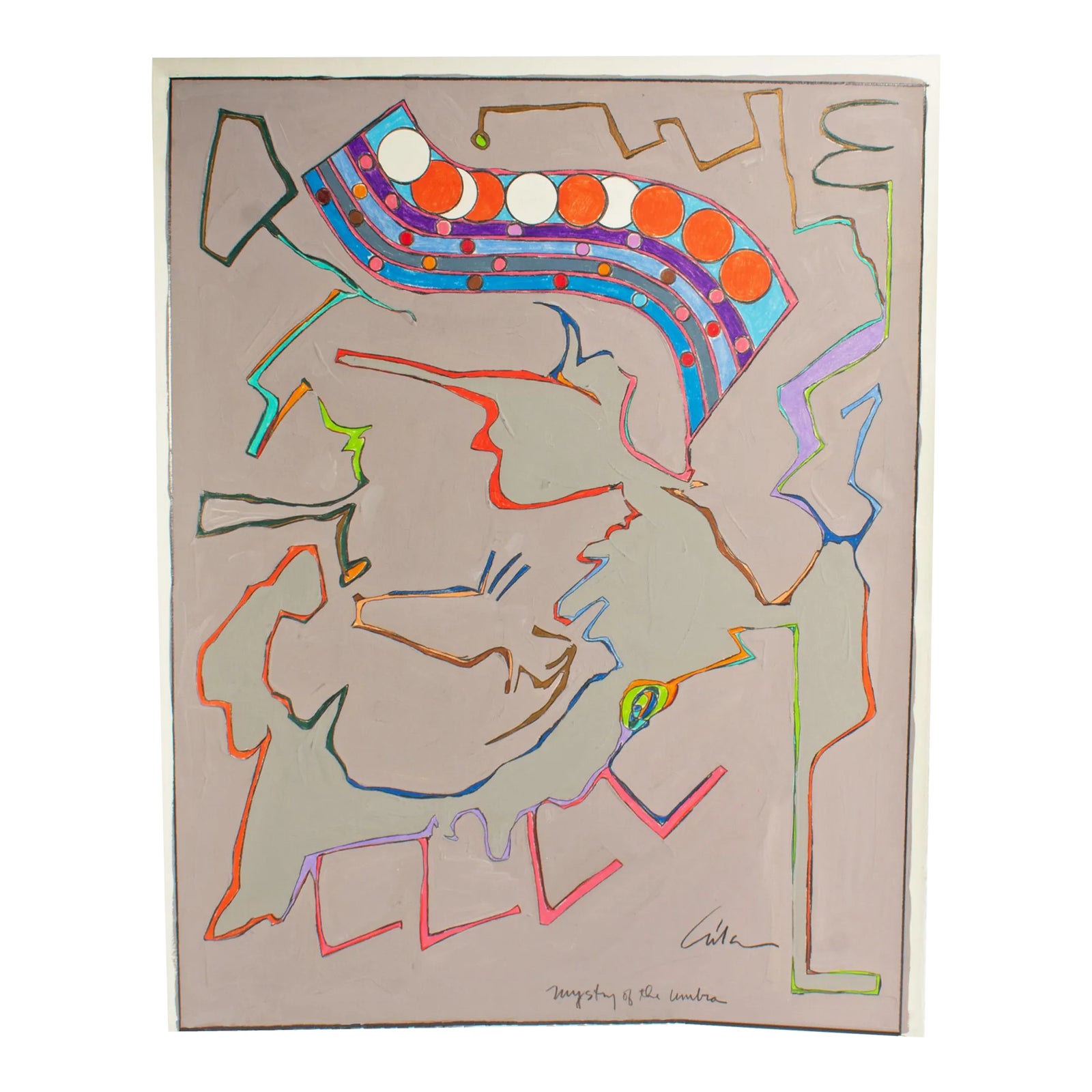 1980s Signed “Mystery of the Umbra” Abstract Mixed Media Painting by ...