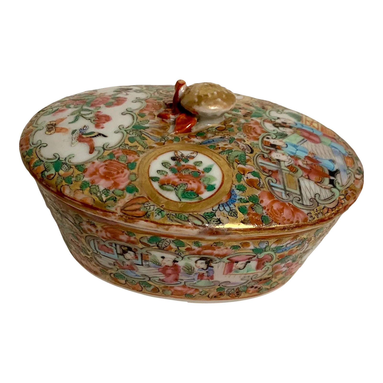 19th Century Chinese Export Rose Medallion Covered Box | Chairish