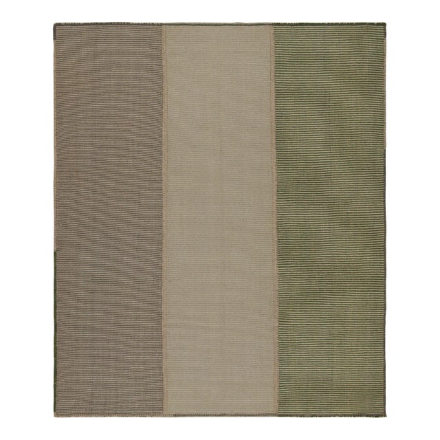 Rug & Kilim’s Modern Kilim Rug in Beige-Brown & Green Textural Stripes ...