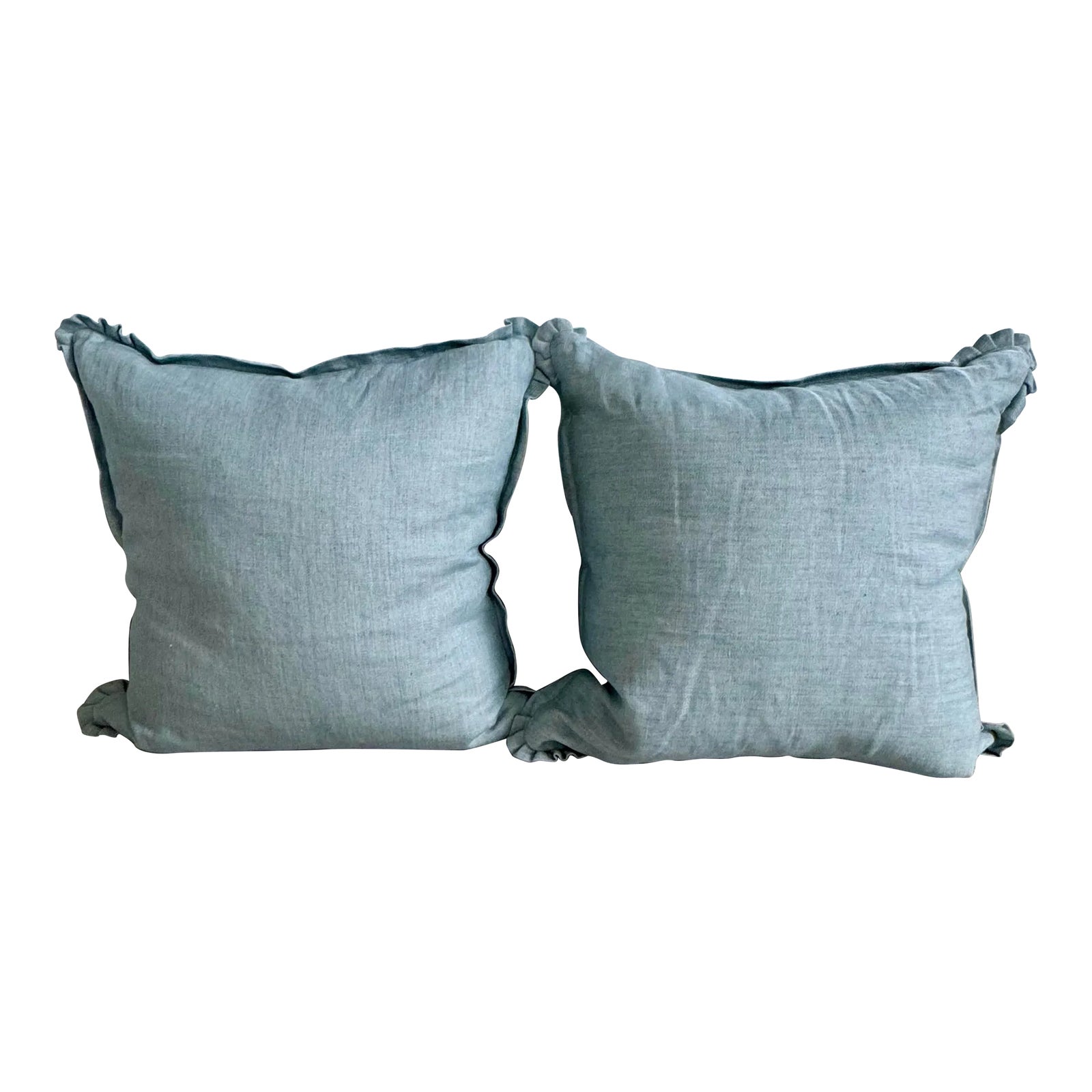 Pair of Custom Euro Pillows, Suzanne Kasler Signature Linen French Blue ...