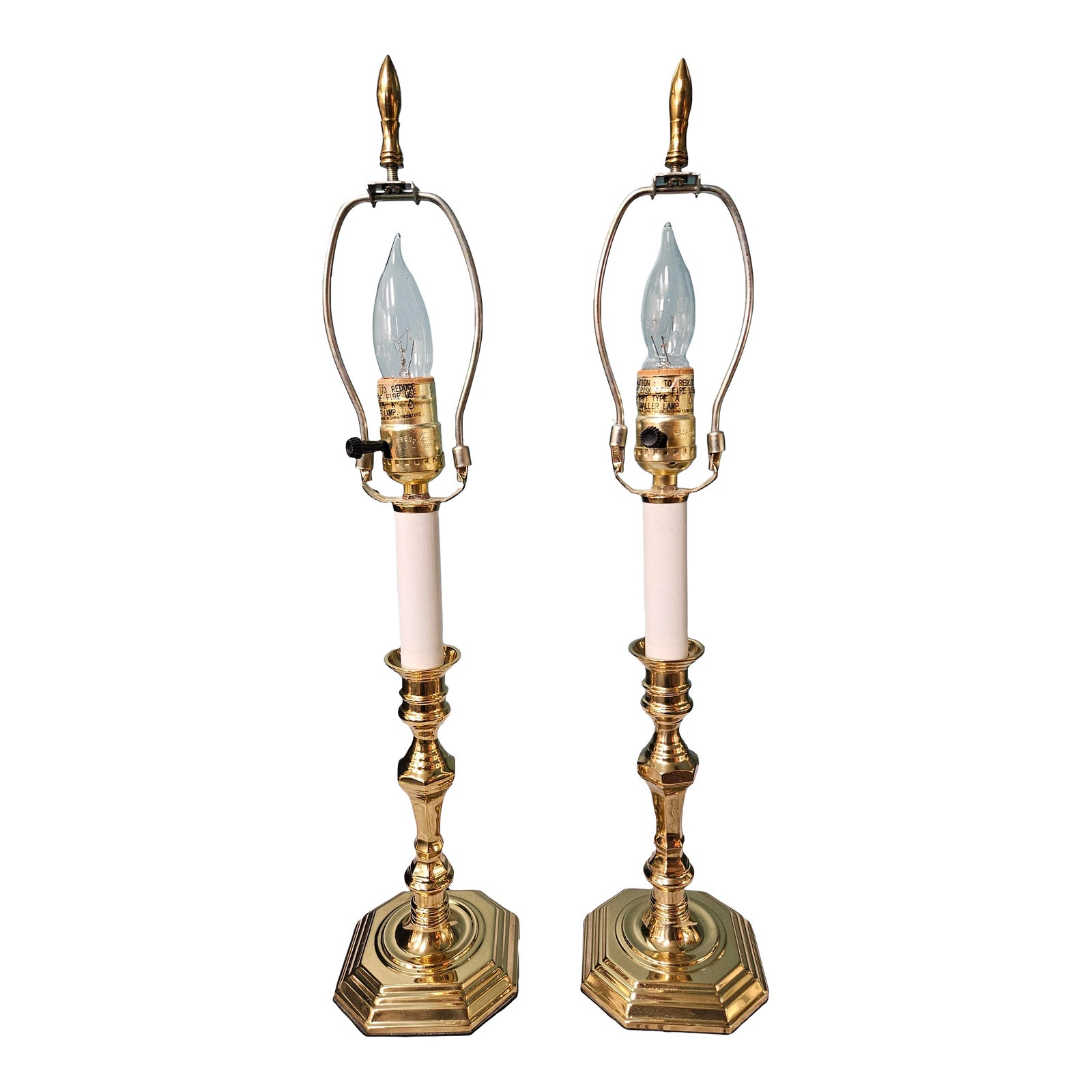 Late 20th Century Georgian Brass Candlestick Lamps - a Pair | Chairish