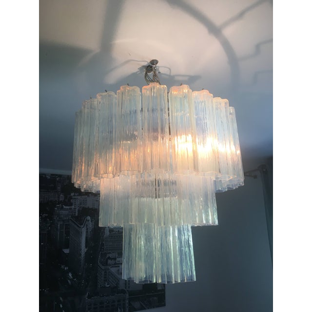 Venini Style Murano Glass "Tronchi" Opalino Color Chandelier | Chairish