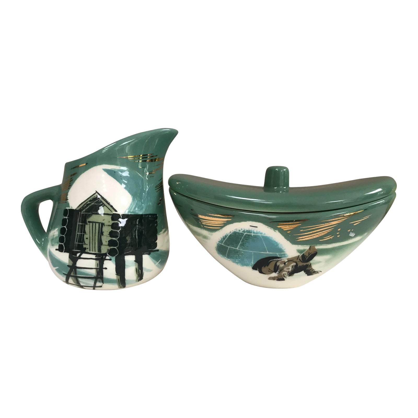 Matthew Adams Sascha Brastoff 1950s Alaska Pottery Creamer & Sugar Bowl ...
