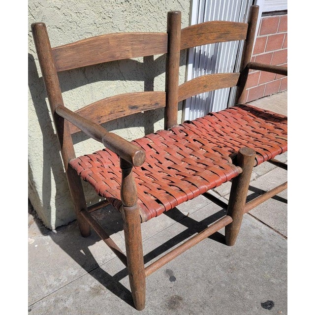 19th C Child's Bench With Red Woven Splint Seat | Chairish
