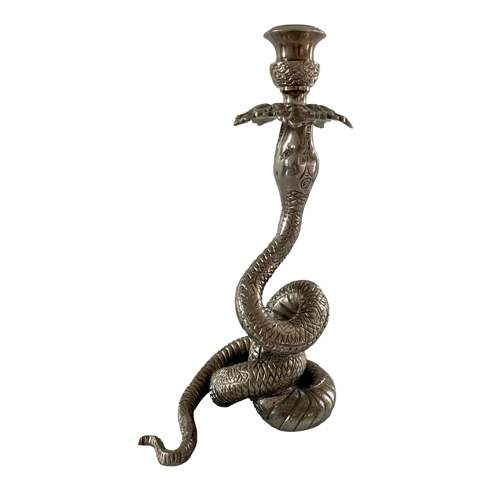 Vintage Silver Serpent Snake Candle Holder | Chairish