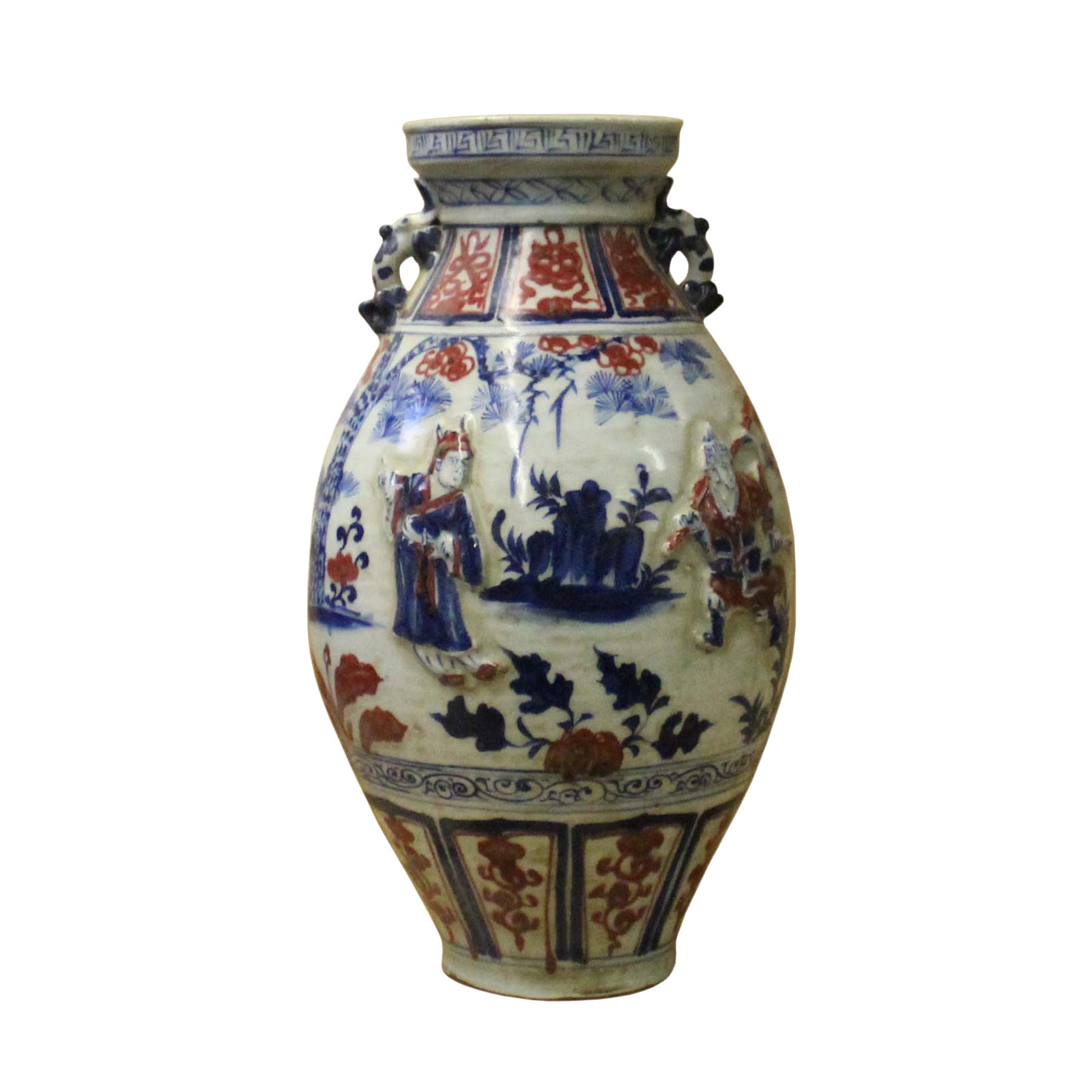 Handmade Ceramic Red Blue White Dimensional People Vase Jar | Chairish