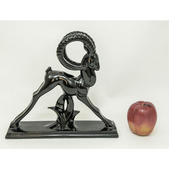 Art Deco Royal Haeger Style Ceramic Sculptural Ram Ibex Black | Chairish