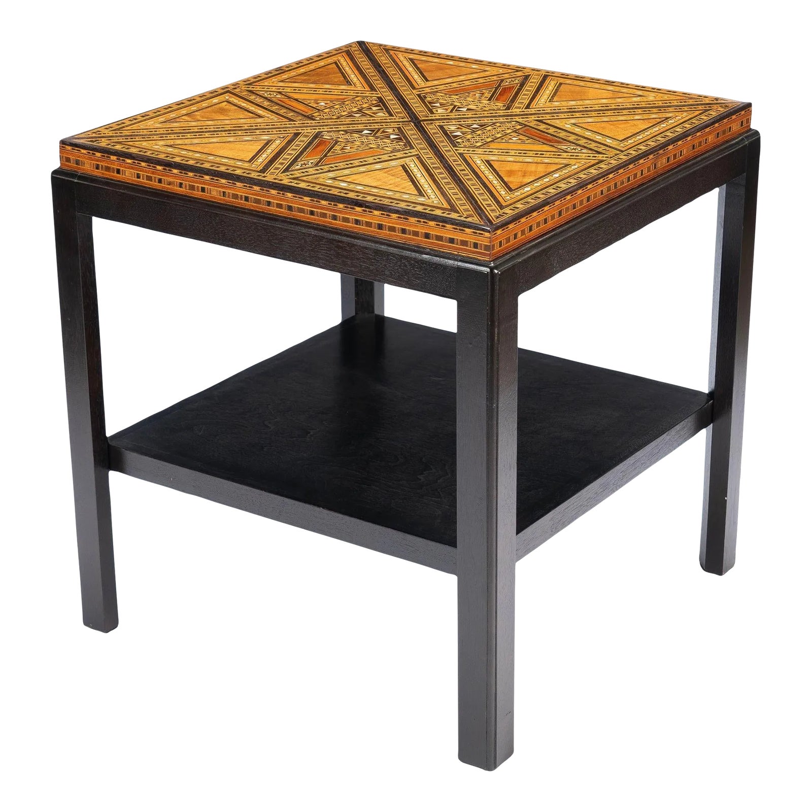 Damascus Inlaid Table Top on Custom Stand (1900) | Chairish