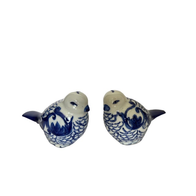 Pair of Contemporary Blue & White Chinoiserie Birds | Chairish