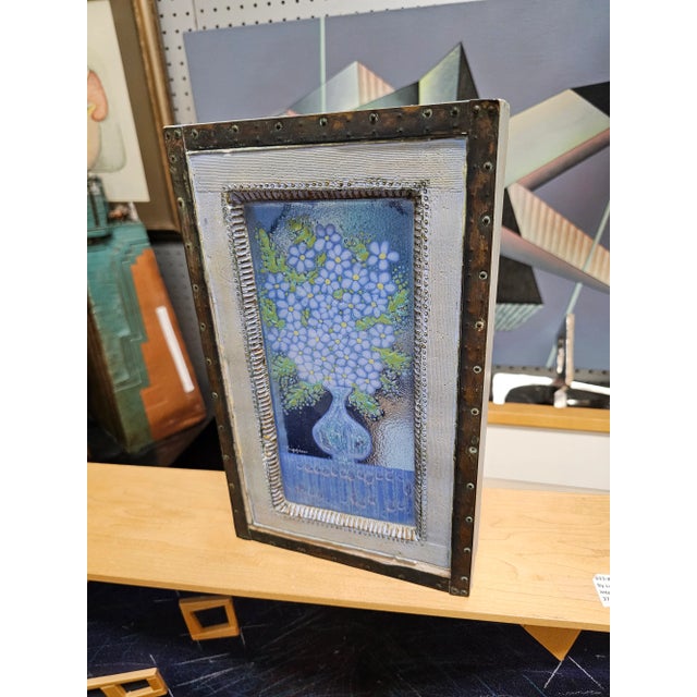 70s Mid Century Modern Higgins Etched Art Glass in a Wood Wall Box ...