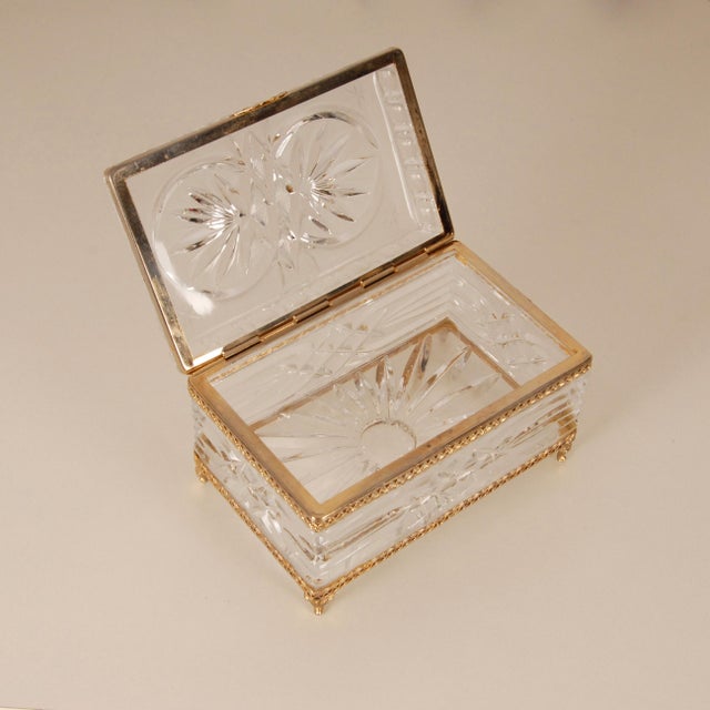 Mid Century Hollywood Regency Crystal Jewelry Box Table Box Cut Glass ...
