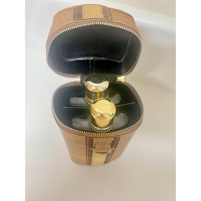 Vintage Two Glass Flasks in Zippered Leather Travel Case- 3 Pieces ...