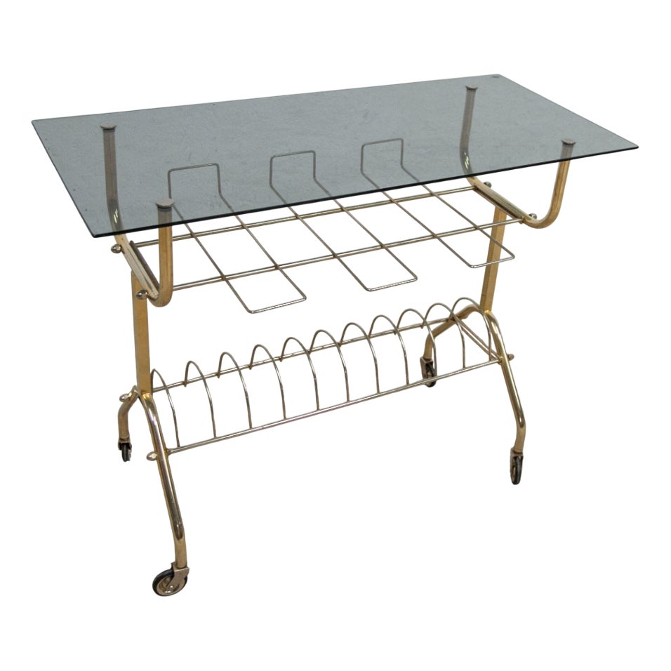 Rolling Record Storage Cart with Smoked Glass Top, 1970s | Chairish