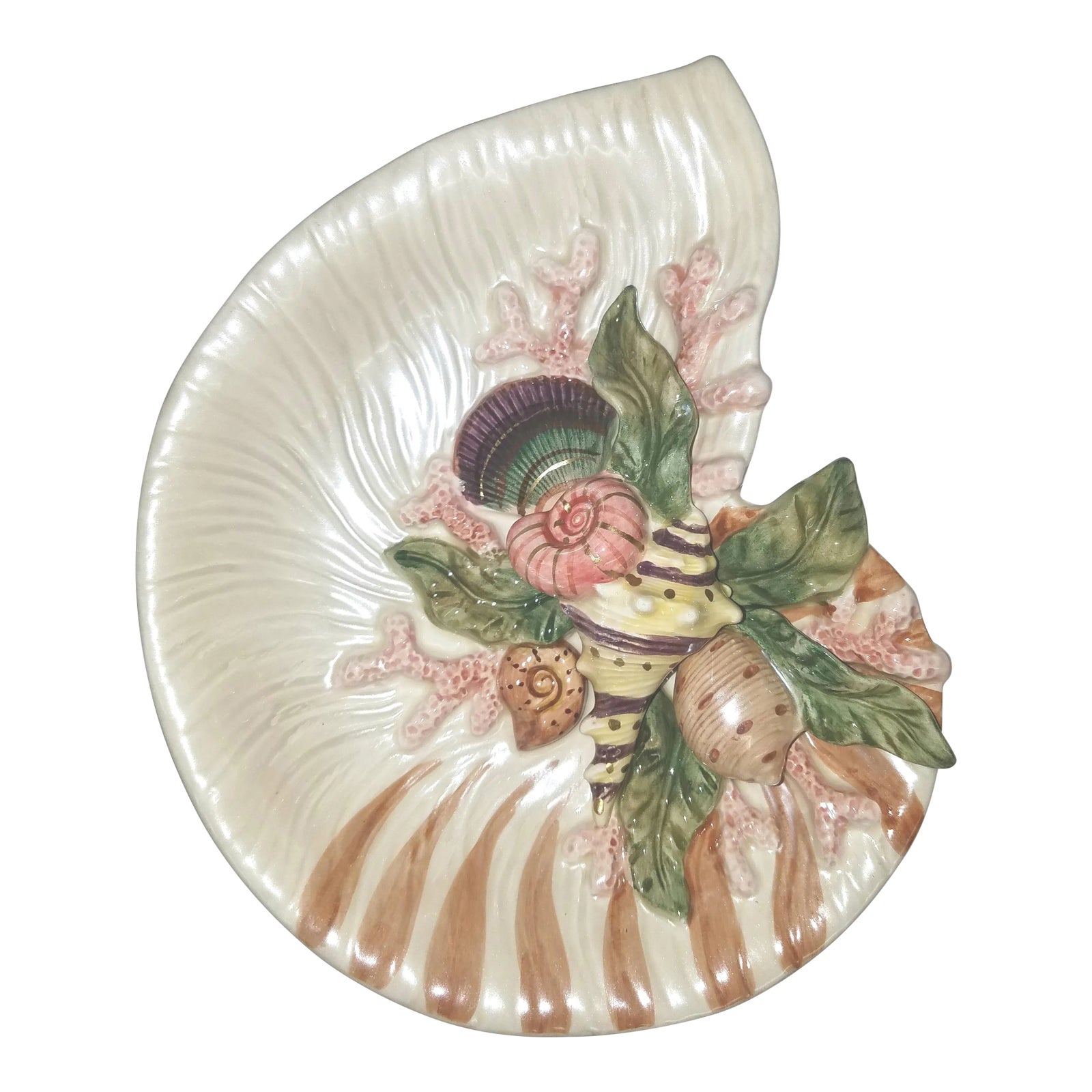Vintage Fitz and Floyd Oceana Ceramic Nautilus Shell Dish | Chairish