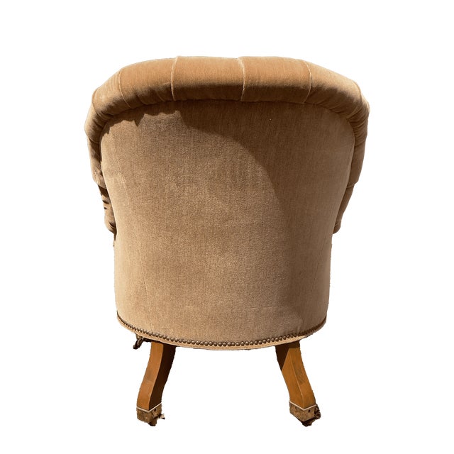 Bench Made, Hand Tufted English Slipper Chair in Mocha Mohair on Turned ...