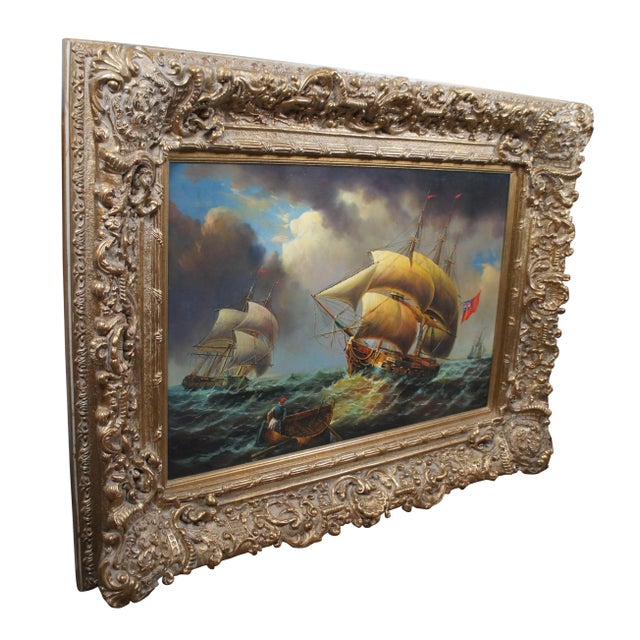 Vintage British Baroque Nautical Maritime Ship Galleon Seascape Oil ...