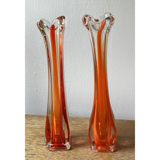 Mid Century Modern Murano Style Glass Vases a Pair | Chairish