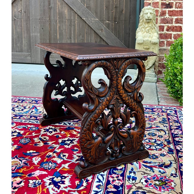 Antique French Coffee Table End Side Table Dolphins Carved Oak ...