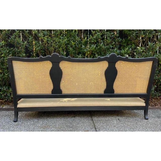 Early 20th Century Chinoiserie Black Lacquer Caned Bergère Sofa | Chairish