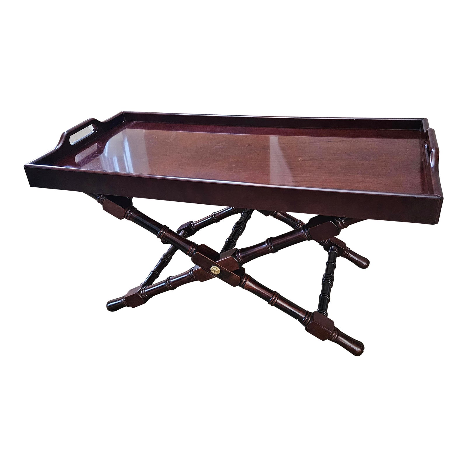 Vintage Mahogany Wood Butlers Serving Tray and Stand Table or Bar ...