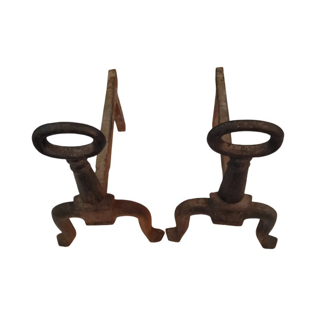 Early 19th Century American Early Keyhole Andirons - a Pair | Chairish
