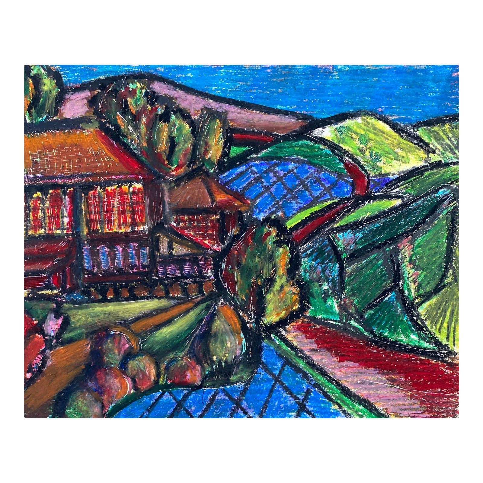 1960s Larry Connatser Landscape Oil Pastel | Chairish