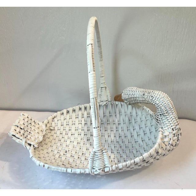 Vintage White Wicker Duck Swan Basket | Chairish