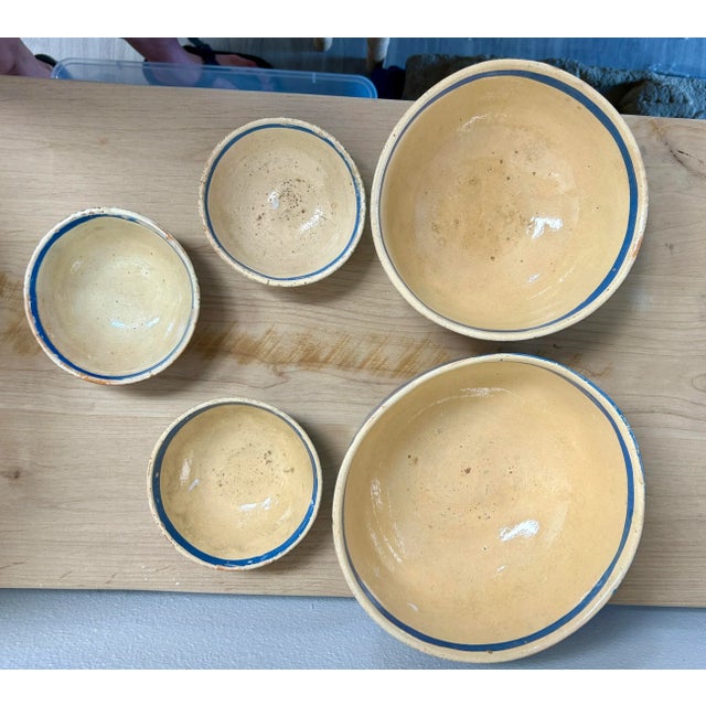 Vintage Mexican Hand Painted Blue and Almond Colored Pottery Bowls- 5 ...