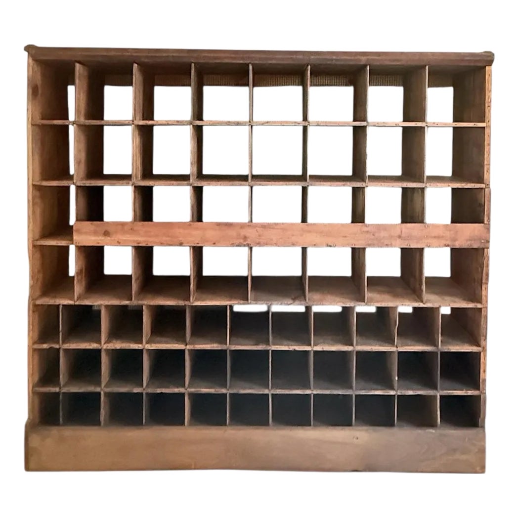 Antique Industrial Pine Parts Bin/Mail Sorter Cubby Cabinet | Chairish
