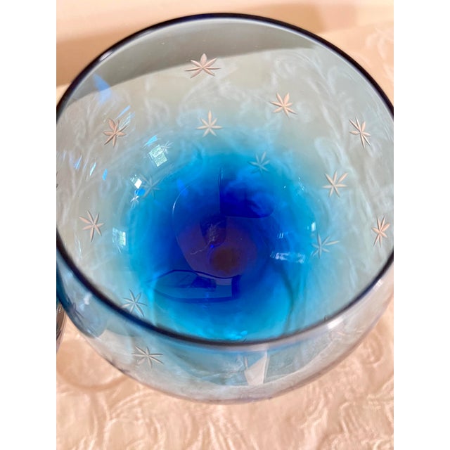 1960s Vintage Handblown Blue Crystal Long Stem Wine Glasses Set Of 2 Chairish