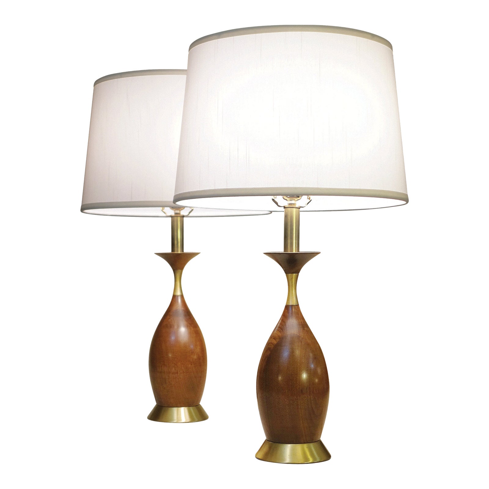 Matched Pair Westwood Atomic Modern Walnut Brass "Extreme Bowling Pin ...