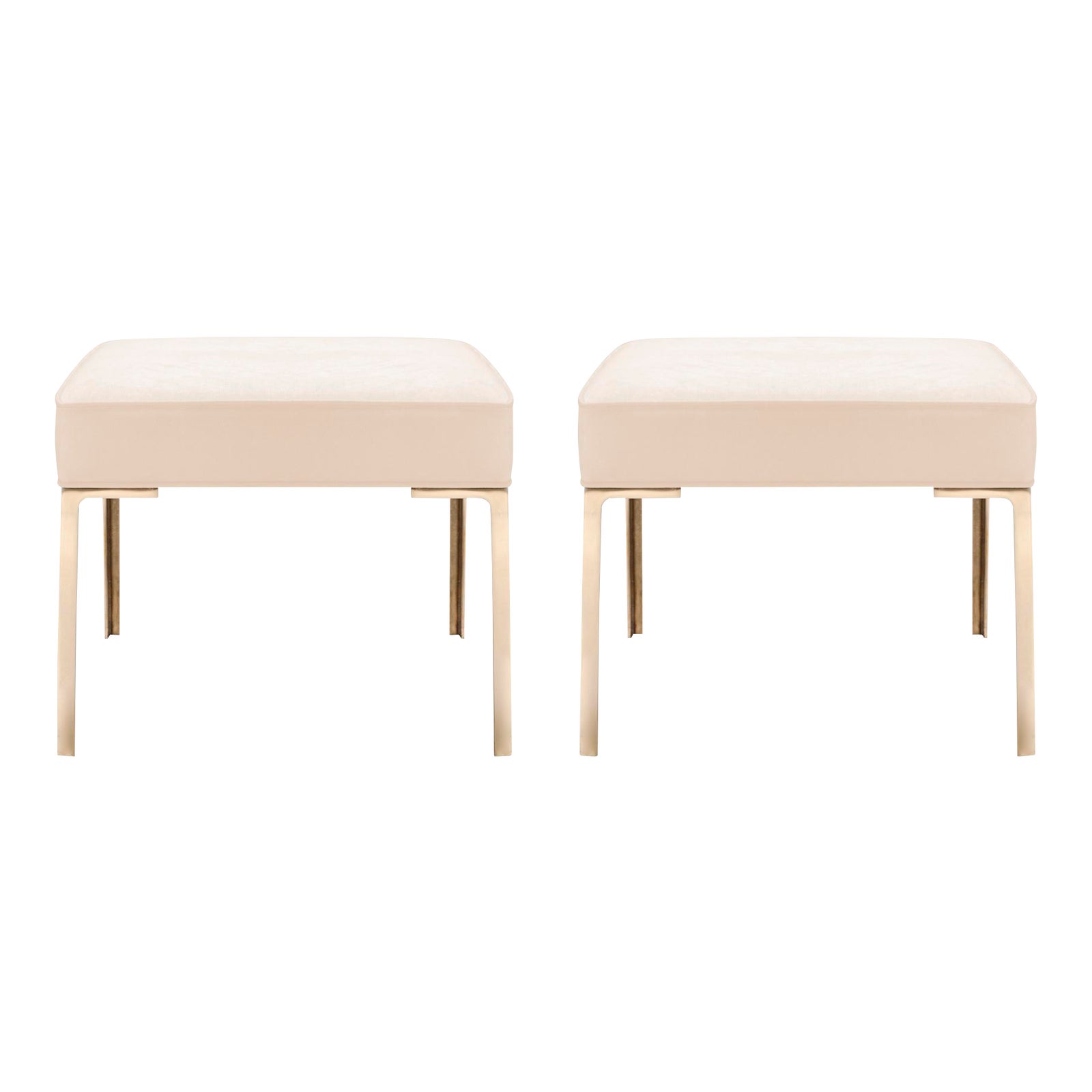 Astor Brass Ottomans in Bone Ultrasuede by Montage, Pair | Chairish