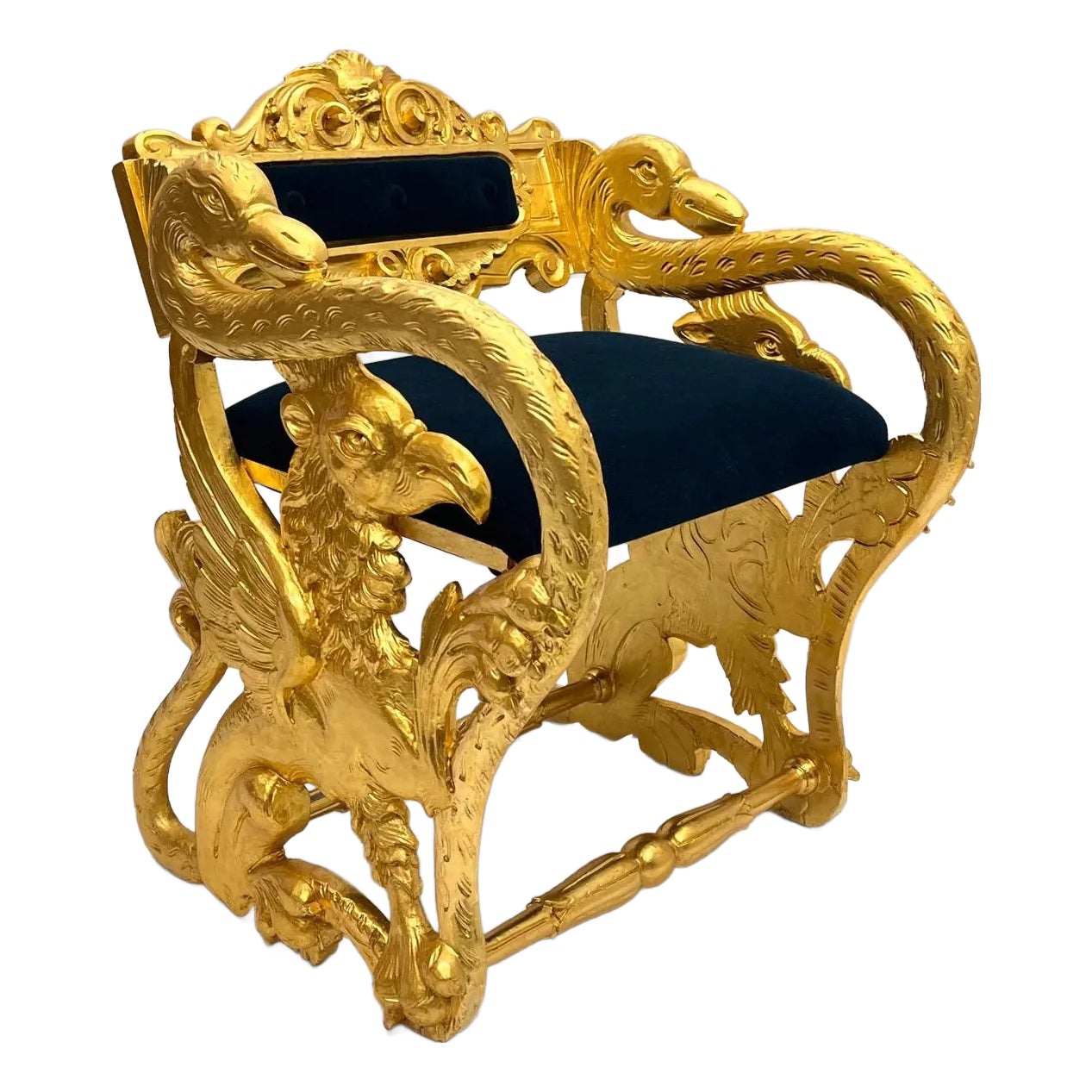 Antique Federal Style Carved Gilt Swan and Eagle Carousel Mohair Bench ...