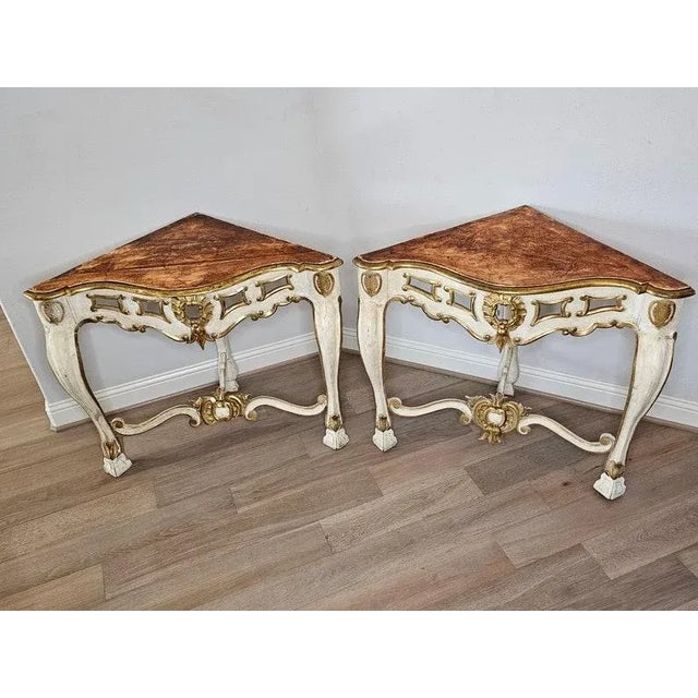 18th Century Italian Baroque Louis XV Giltwood Corner Console Tables ...