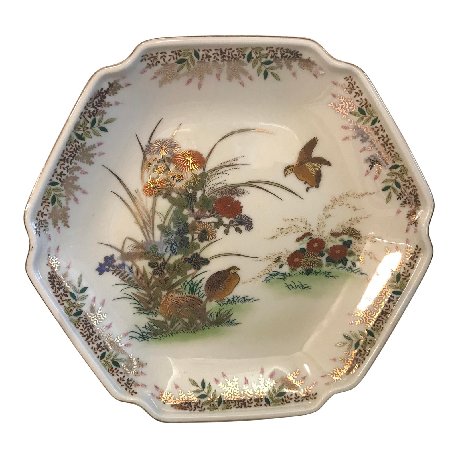 Vintage Japanese Six Sided Decorative Quail Plate | Chairish