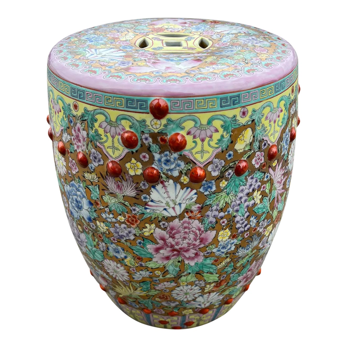 1990s Famille Floral Garden Stool | Chairish
