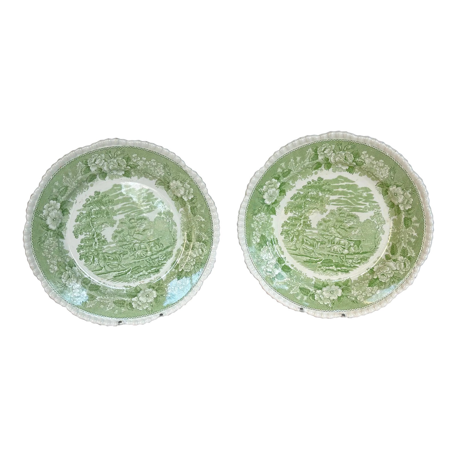 Pair of Early 20th Century Adams Plates “Cattle Scenery” | Chairish
