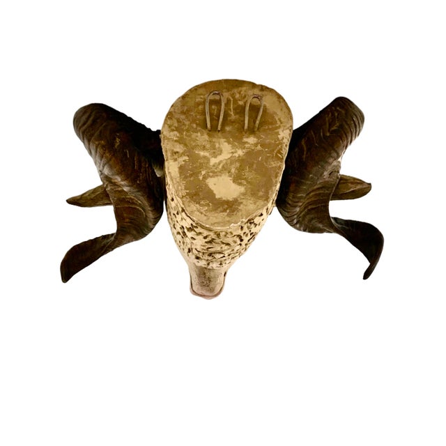 Mid 20th Century Vintage Ram Head Sculpture Curly Horn Sheep Chalk Ware ...