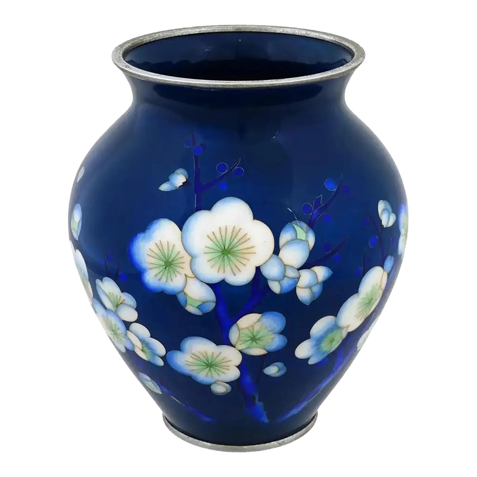 Mid 20th Century Japanese Flowers Butterfly Cloisonne Enamel Vase ...