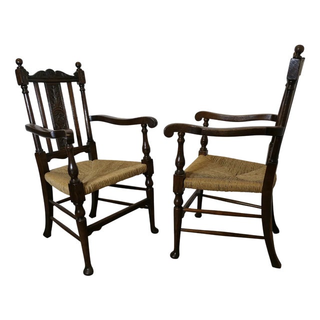 Gothic Carved Oak Carver Chairs Set of 2 Chairish