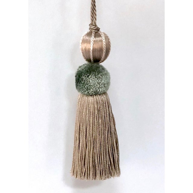 Sage & Taupe Beaded Key Tassel - 4.5" | Chairish
