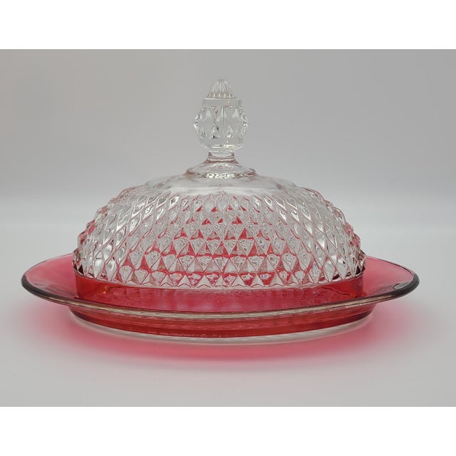 Diamond Point Glass Vintage Indiana Glass Cranberry Rim Bowl Art ...