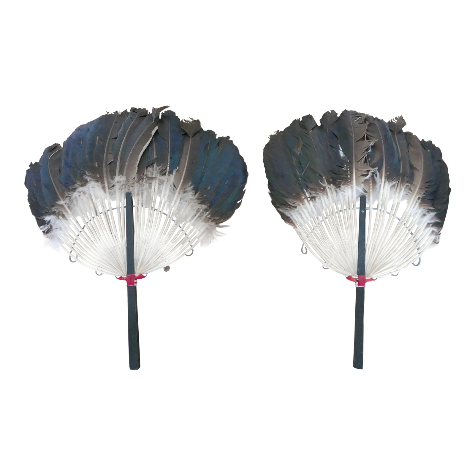 Antique Duck Feather Fans - a Pair | Chairish