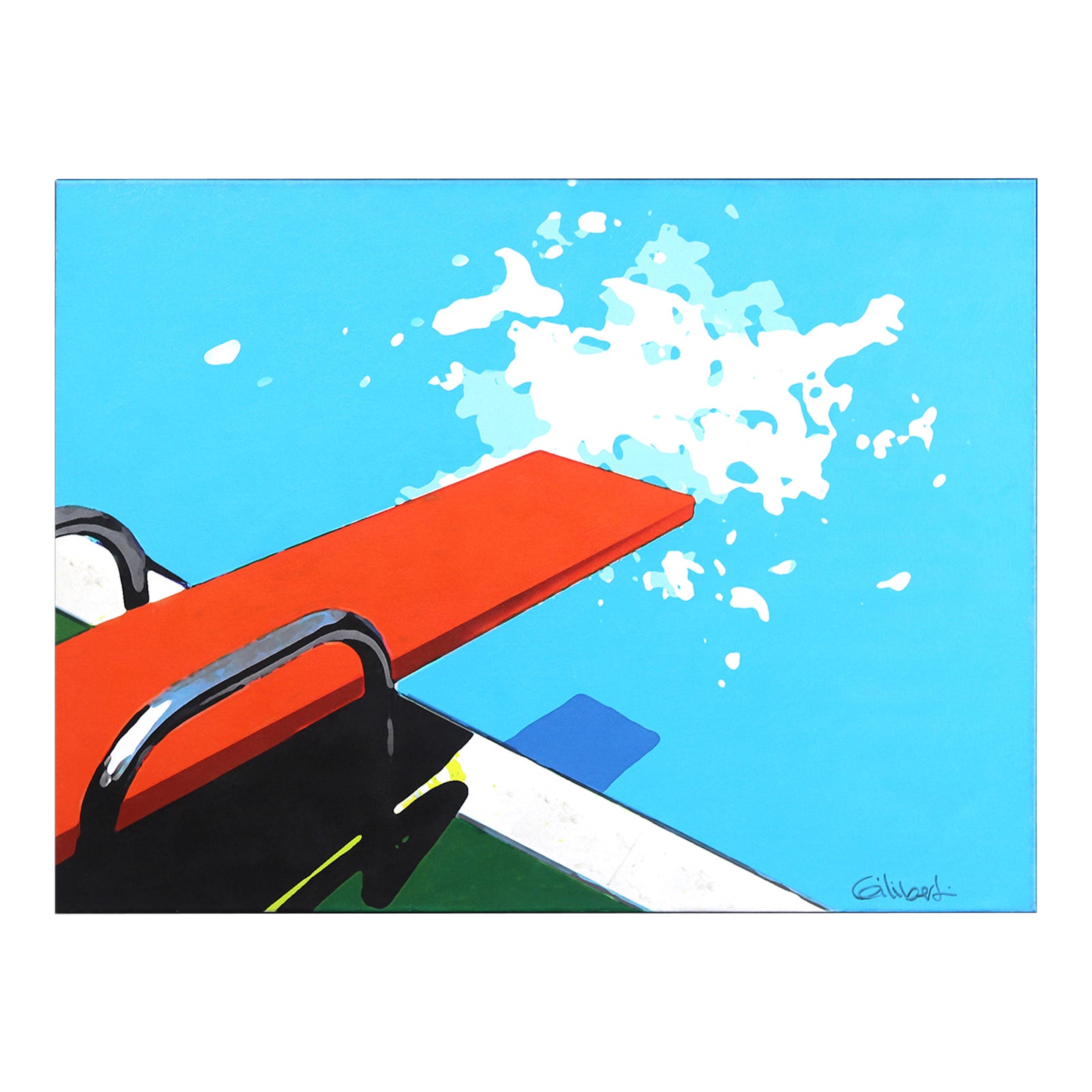 Poolside Dive - Framed Vibrant Water Painting Mid Century Modern ...