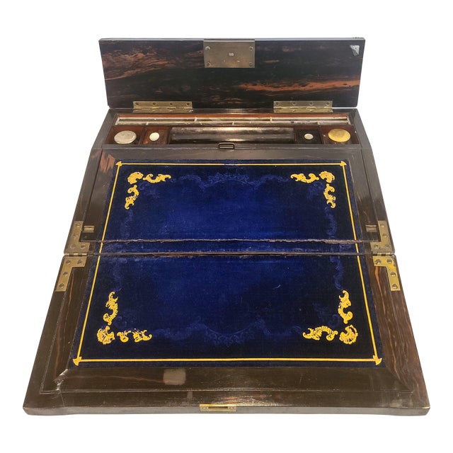 Antique Writing Slope Desk, Brass Hardware, Inkwells, Secret ...