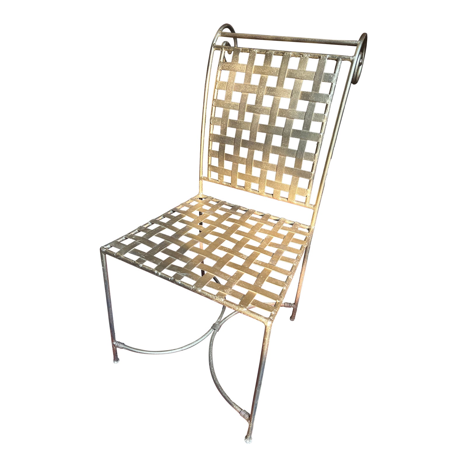 1970s Gold Painted Checker Back Chair | Chairish