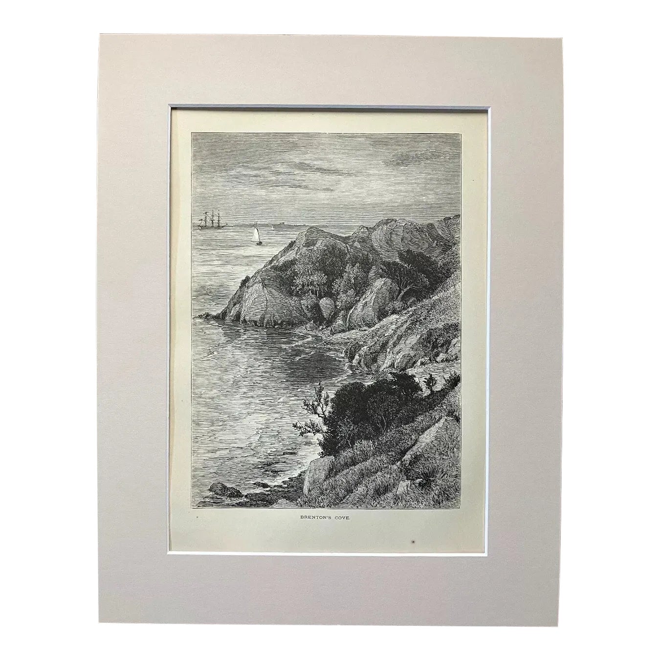 Antique 1874 Wood Engraving "Brenton's Cove", RI in Frame-Ready 11x14 ...