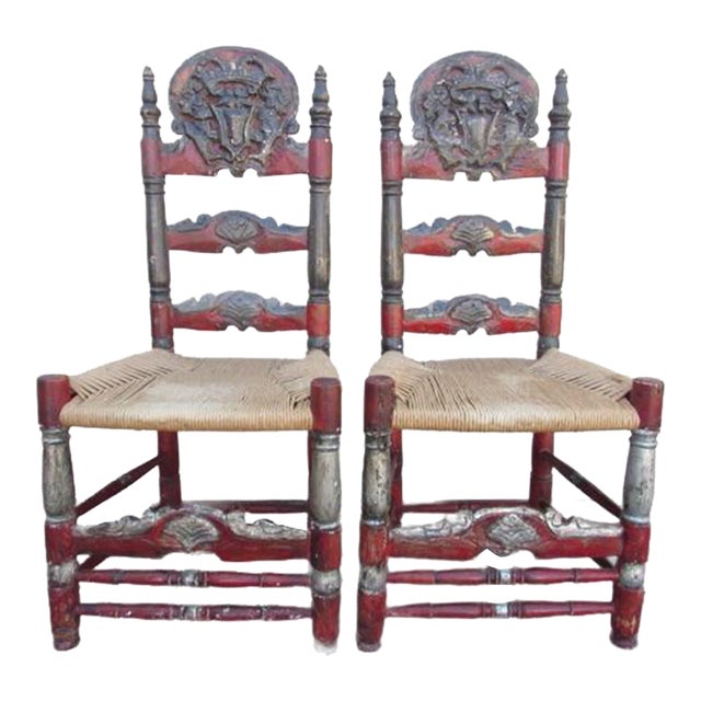 Antique Pair of Spanish Colonial Painted Chairs Chairish