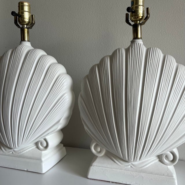 Vintage Plaster Seashell Scallop Lamps - a Pair | Chairish
