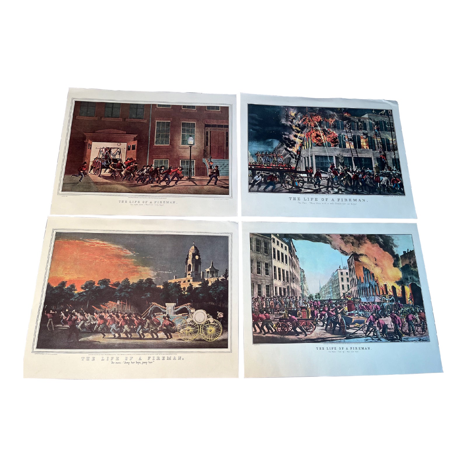 Set of 4 Life of a Fireman Reprints 1854 Currier & Ives Lith Pub 1952 ...